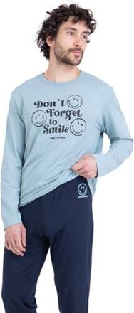 Ath&eacute;na SmileyWorld Pyjama Long Homme - 100% Coton - S&eacute;rigraphie Smiley Poitrine + Pantalon