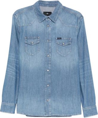 7 For All Mankind Homme, Chemises, Bleu, Taille: XL Camicia Effetto Sbiadito