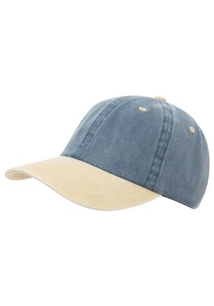 Man's World Baseball Cap MANS WORLD, Herren, jeanblau, beige, Web, Baumwolle, kontrastfarbene Details, used, Caps, mit verstellbarem Riem im trendigen Use-Look - 