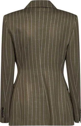 Max Mara Pinstriped Virgin Wool Blazer - Green