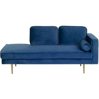Beliani Beliani - Chaise Longue Méridienne Côté Droit en Velours Bleu Foncé pour Salon Glamour