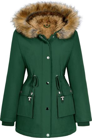 Heekpek Xnova Damen Wintermantel Parka Fleece Gef&uuml;ttert Warm mit Kapuze, Winterjacke Mantel Jacken Mittlere lang, Winddicht Wasserabweisendem Outdoorjacke Coa
