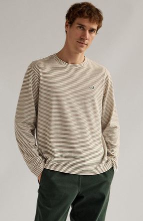 Twothirds Herren vegan Langarmshirt Buddenhagen Grün/Beige Gestreift