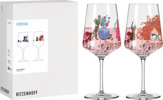 Ritzenhoff 8106001 Cocktail-Glas 2er Set 500 ml, Serie Tierisch glücklich, 2 Stück mit Katzen Motiv bunt - Made in Germany