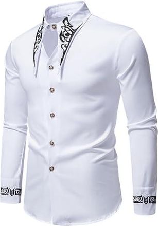 Generico Veste pour homme Slim Fit avec col Mao Costume vintage avec broderie Blazer &Eacute;l&eacute;gant Chemise classique avec boutons smoking V&ecirc;tements formels Manteau f