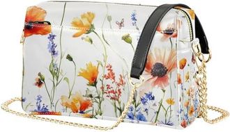 Mnsruu Sacs à bandoulière pour femme, sac à main en cuir à laquarelle, fleurs sauvages