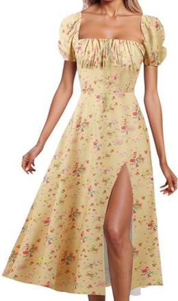 Generic Robe amincissante d&eacute;t&eacute; 2026 pour femme, style fran&ccedil;ais, couleur unie, mince, confortable, imprim&eacute;, kaki, XXL