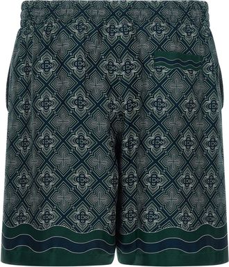 Casablanca Radiating Monogram Silk Twill Bermuda Shorts - Green