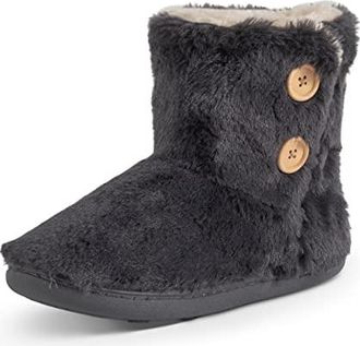 Polar Pantoufles dhiver confortables en mousse à mémoire de forme avec boutons en fausse fourrure et semelle en caoutchouc pour femme, Fourrure gris foncé, 