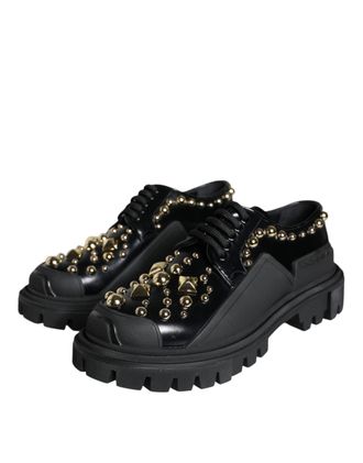 Dolce & Gabbana Unisex Black Leather Trekking Derby Embellished Shoes