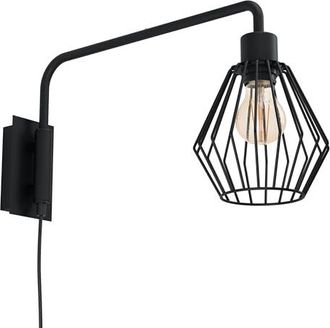 Eglo Wandlampe Tabillano 1, 1 flammige Wandleuchte Vintage, Industrial, Retro, Wandleuchte innen aus Stahl, Wohnzimmerlampe, Flurlampe in Schwarz, E27 Fass