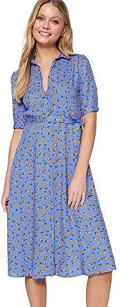 Trendyol Robe Chemise midi tissée Coupe Droite, Bleu, 52 Femme