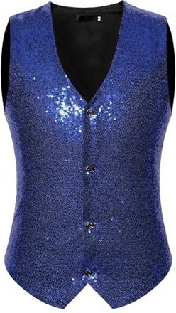 Generic Gilet court &agrave; paillettes pour homme, gilet confortable uni de qualit&eacute; sup&eacute;rieure et luxueux, &agrave; simple boutonnage et coupe ajust&eacute;e, gilets tendance &agrave; p