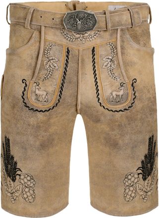 Almbock Lederhose kurz Herren - Lederhose Herren braun Wildbock (100% Wildleder) - Trachtenhose mit G&uuml;rtel braun Used in Gr. 54