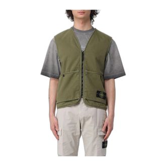 Stone Island Cotton Panama Gilet - - Jackets - Herren - Gr&uuml;n - M