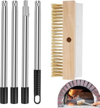 Generico Brosse à pizza en laiton pour pizza 149 cm avec poils - Outil résistant à la chaleur avec grattoir pour nettoyer les grilles extérieures et les fumeur