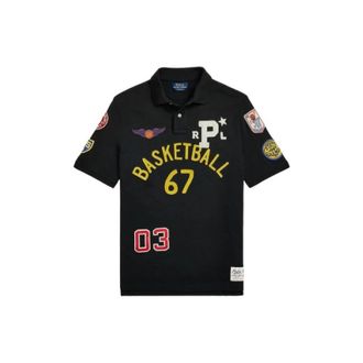 Polo Ralph Lauren Ikonisches Basketball-Poloshirt mit Patches - - Tops - Herren - Schwarzk - XL