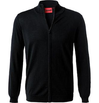 HUGO BOSS Herren Cardigan schwarz Schurwolle unifarben