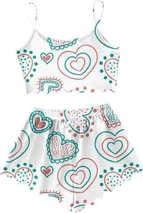 Generic Ensemble 2 pi&egrave;ces pour la Saint-Valentin 2026 pour femme - Sans manches - Imprim&eacute; - Haut et short - Pour la maison (4), blanc, XXL