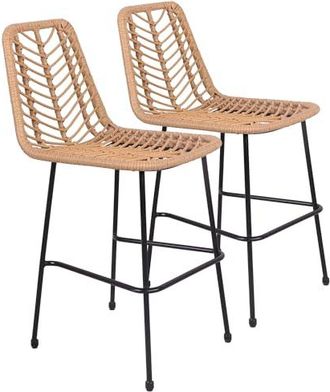 Happy Garden Lot de 2 tabourets de Bar en rotin synth&eacute;tique OKA avec Repose-Pieds, Tabourets avec Dossier Marron
