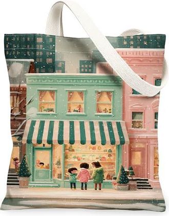 Generic Sacs fourre-tout en toile de vacances dhiver, motif de shopping confortable, sacs d&eacute;picerie r&eacute;utilisables, l&eacute;gers et lavables avec bandouli&egrave;re, multic