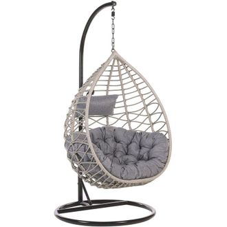 Beliani Beliani - Hängesessel Grau Rattan mit schwarzem Gestell aus Stahl inkl. Kissen Outdoor Indoor Boho Stil