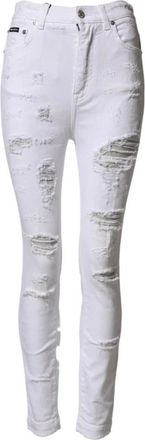Dolce & Gabbana Femme, Jeans, Blanc, Taille: 36 FR Jean en denim d&eacute;lav&eacute; taille haute