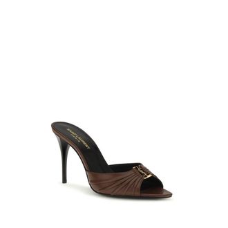 Saint Laurent Womens Brown Calf Leather Bos Taurus Mules