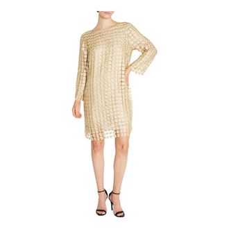 Bruuns Bazaar Femme, Robes, Jaune, Taille: 38 FR Élégante Robe Dorée Brodée Florale