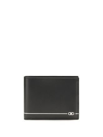 Ferragamo Mens Bifold Wallet Black Calf Leather Umbrellas
