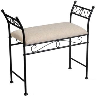 Wadiga Banquette en m&eacute;tal noir et assise rembourr&eacute;e lin beige 74x30x67cm