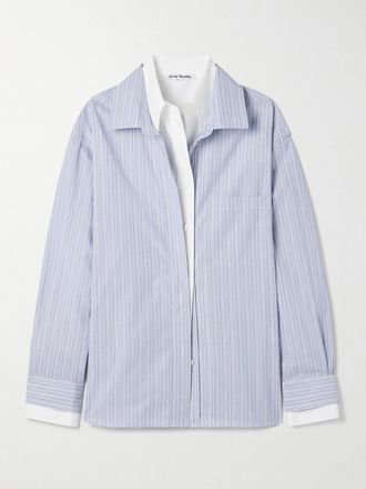 Acne Studios Chemise En Popeline De Coton Biologique &Agrave; Rayures Et &Agrave; Superposition - Bleu