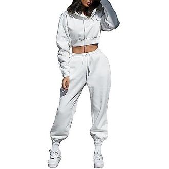 Generic IQYU Surv&ecirc;tement pour femme - Avec sweat &agrave; capuche - 2 pi&egrave;ces - Veste de sport courte - Pantalon de jogging - Moderne et sexy - Avec capuche - Pantalo