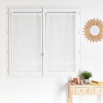 HOME MAISON Homemaison QABANE - 1 Paar Vorh&auml;nge mit Makramee-Band, leichtes Etamin, Polyester, eleganter Saum, 4 cm - romantische Boho-Atmosph&auml;re, 60 x 160 cm, We