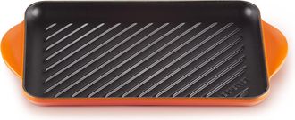 LE CREUSET Rechteckige Grillplatte aus Gusseisen, 32 cm, Für alle Herdarten inkl. Induktion geeignet, Ofenrot, 20202320900460