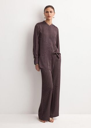 Mango Pantalon satin&eacute; &agrave; imprim&eacute; g&eacute;om&eacute;trique chocolat - Femme - XS - MANGO