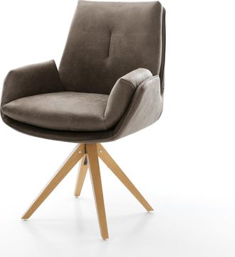 DELIFE Drehstuhl Clea-Flex Mikrofaser Taupe Vintage Holzgestell kantig Natur 360&deg; drehbar, Esszimmerst&uuml;hle