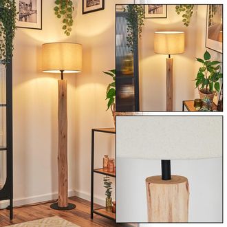 HOFSTEIN Stehleuchte Soungou, Stehlampe aus Holz/Metall im skandinavischen Design, Boho-Style, Schirm aus Stoff, Ø 38 cm, E27, 156 cm, mit Fußschalter - Wohnzi