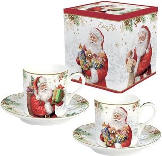 Easy Life Set mit 2 Kaffeetassen, 7,5 cl, aus Porzellan, SANTA IS COMING