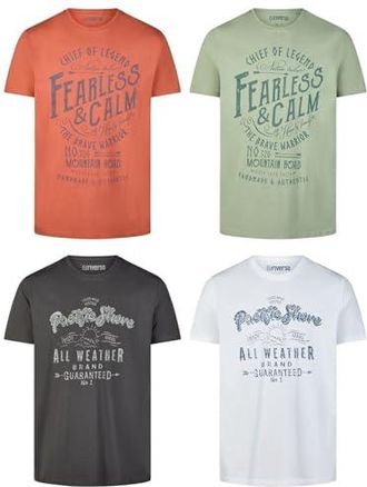 Riverso RIVLeon Lot de 4 t-Shirts &agrave; col Rond pour Homme T-Shirt imprim&eacute; &agrave; Manches Courtes 100% Coton Coupe Normale Vert Bleu Blanc Gris Rouge Orange S M L XL 
