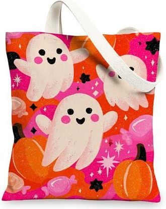 Generic Sacs en toile amusants avec motif fantôme, sacs dépicerie réutilisables, légers et lavables avec bandoulière pour salle de sport, pêche, 13x15 Inch