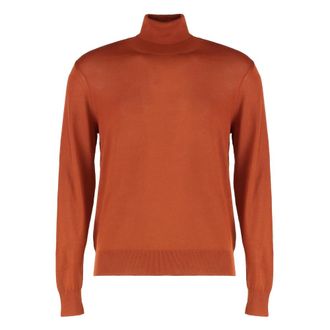 Saint Laurent Gerippter Wollrollkragenpullover - - Knitwear - Herren - Rot - L