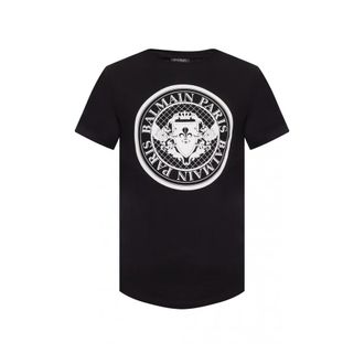 Balmain Baumwoll-Velvet-Logo-T-Shirt - Klassisches Schwarz - - Tops - Herren - Schwarzk - L