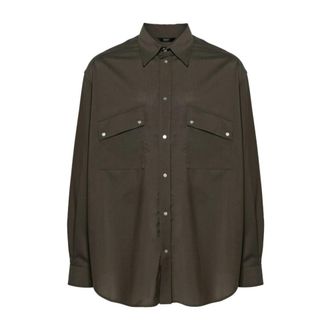 Fendi Woll-Overshirt mit Druckknopfverschluss - - Shirts - Herren - Gr&uuml;n - S