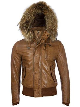 Aviatrix Veste de Mode en Cuir pour Hommes avec Capuche Detachable (QS6C) - Marron - XL / Poitrine=44 po