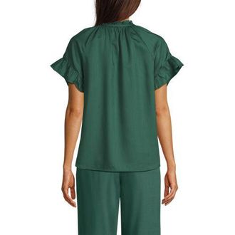 Lands End Bluse aus TENCEL mit Rüschenkragen, Damen, Größe:32-34 regular, Grün, Kunstseide/Lyocell (Viskose), by Lands End