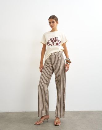 Topshop jean relaxed taille basse cintr&eacute; &agrave; rayures tabac et cobalt-Bleu