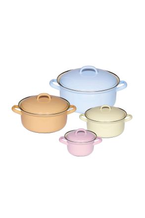 Riess Kochtopfset, Gelb, Rosa, Gold, Hellblau, Metall, 8-teilig, 4 L,0,5 und 1 L,2 L, 29x28.5x38 cm, backofengeeignet,backofengeeignet, Kochen, Töpfe, Topfs