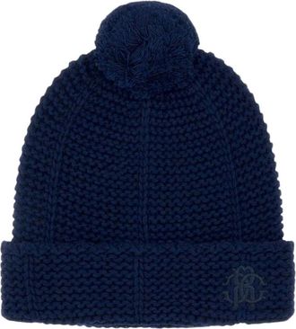 Roberto Cavalli unisex, Accessoires, Bleu, Taille: ONE Size Chapeau Pom-Pom Bleu Fonc&eacute; Unisexe