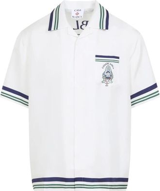Casablanca Homme, Chemises, Blanc, Taille: S Hotel Emblem Cuban Collar Short-Sleeve Shirt
